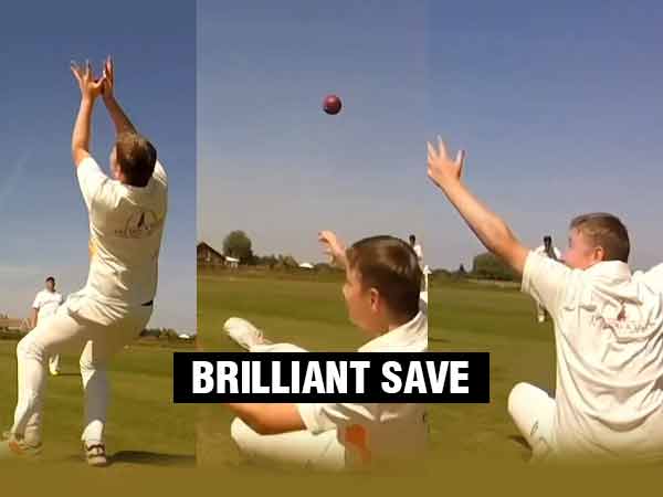 Fielder misses a catch on first attempt, saves the ball with his foot ...